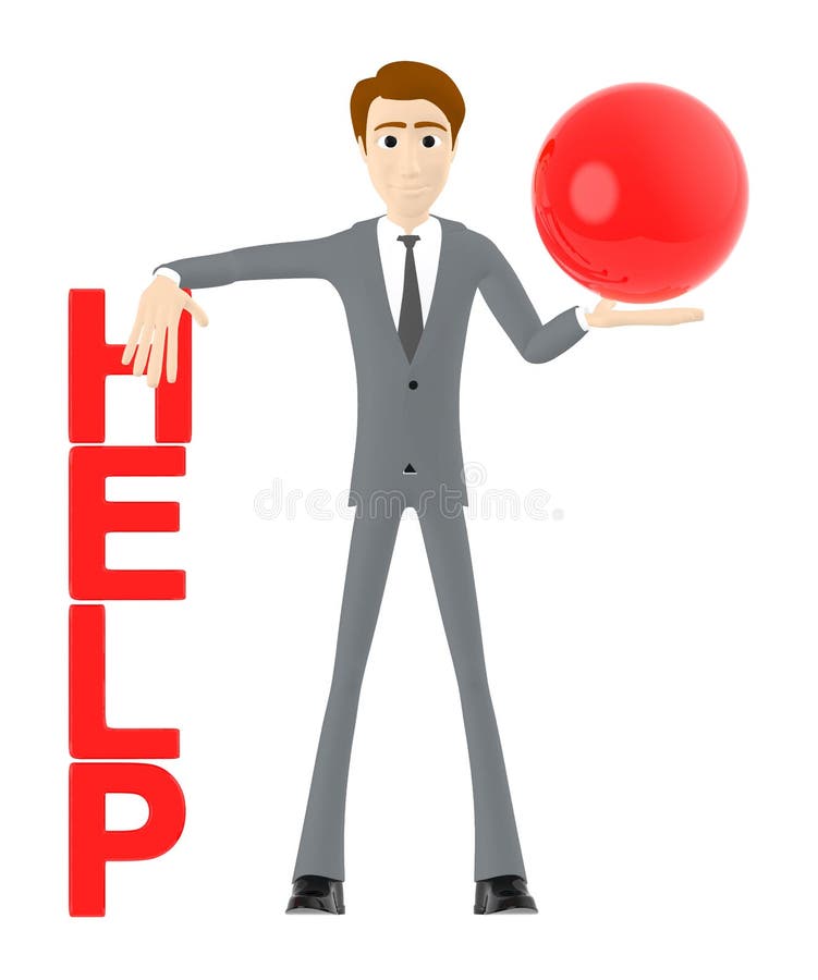 3d Character , Man and Help Text Stock Illustration - Illustration of ...