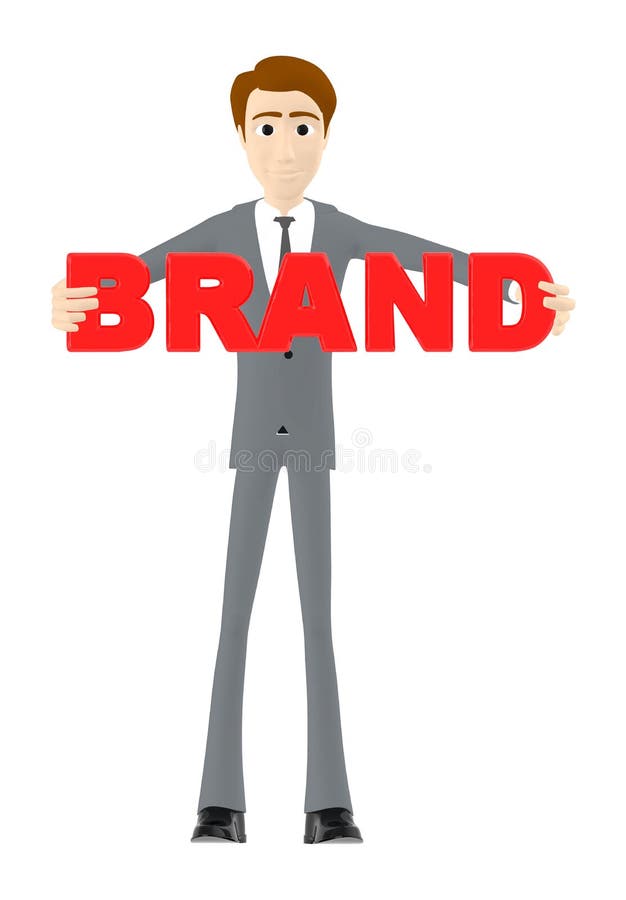 3d Character, Man Holding Brand Text in His Hands Stock Illustration ...