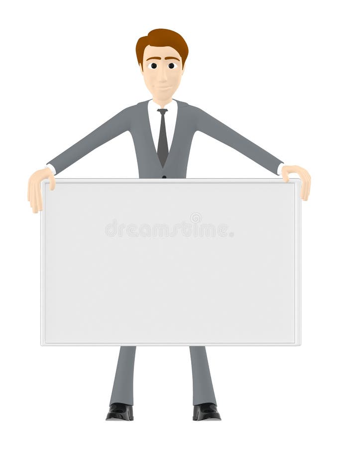 3d Character , Man Holding a Empty Copyspace White Banner Board Stock ...