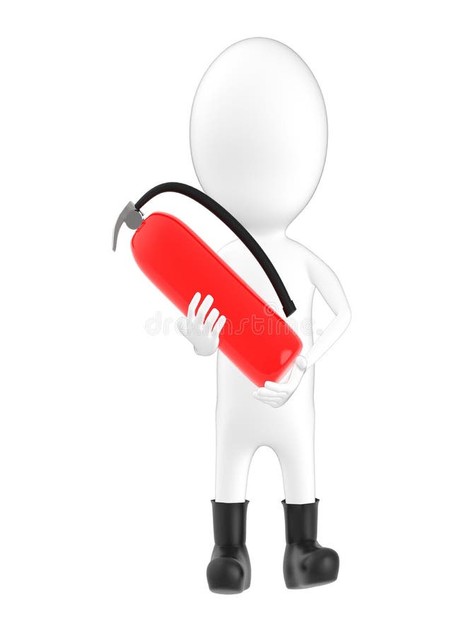 3d Character , Man Holding a Fire Extinguisher Stock Illustration ...
