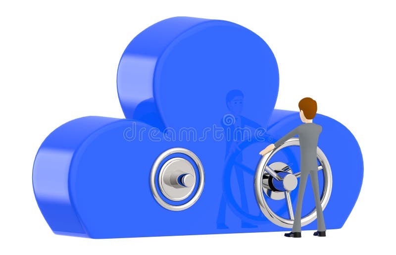 3d Character , Man Holding Handle of a Cloud Shaped Locker Stock ...