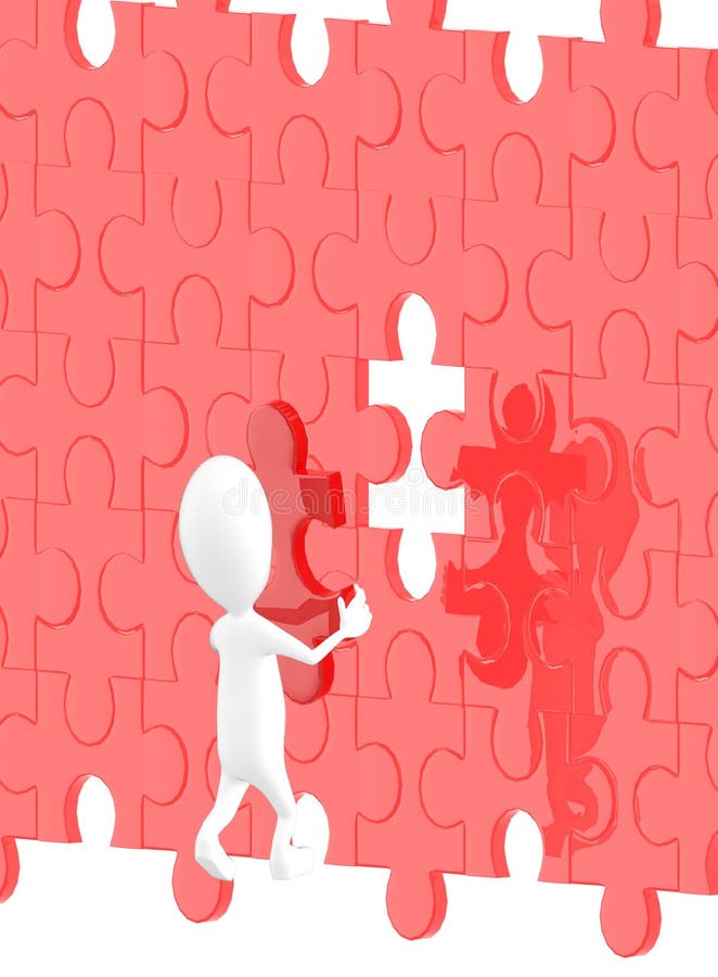 3d Character , Man Holding a Jigsaw , Solving Stock Illustration ...