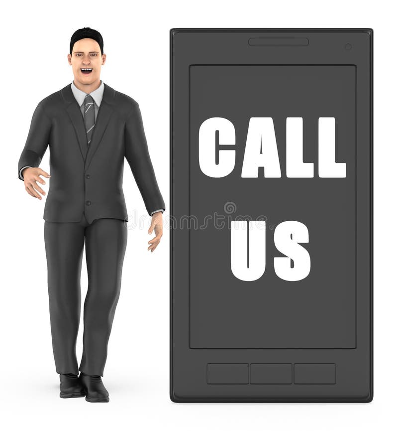 3d Character , Man , Mobilephone with Call Us Text Stock Illustration ...