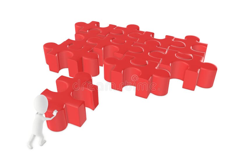 3d Character , Man Moving a Jigsaw To Solve a Puzzle Stock Illustration ...
