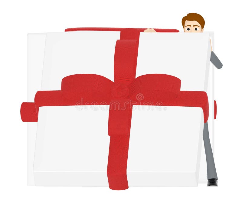 3d Character , Man and a Opened Gift Box Stock Illustration ...
