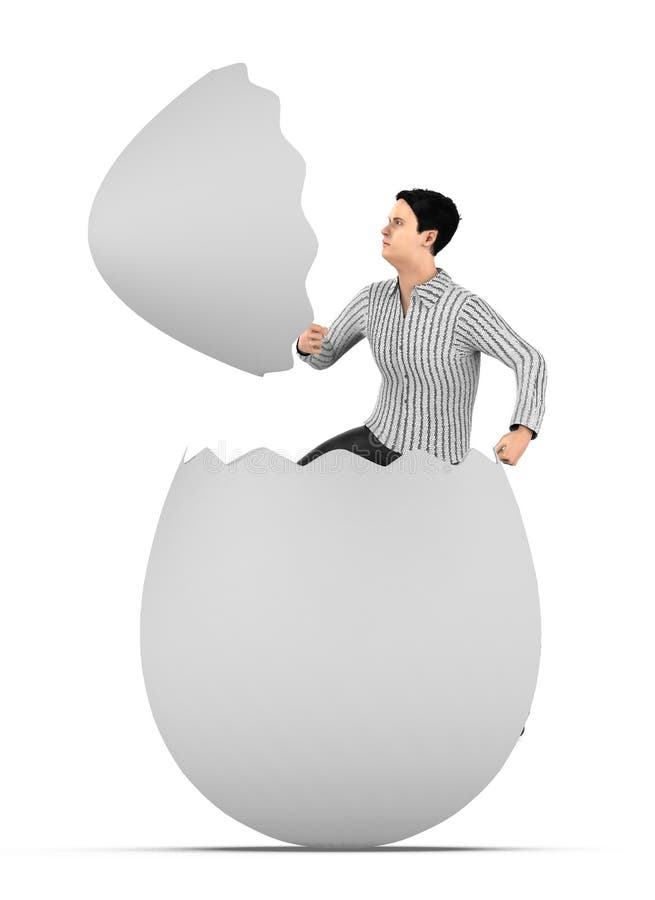 3d Character , Man Out from a Cracked Egg Shell Stock Illustration ...