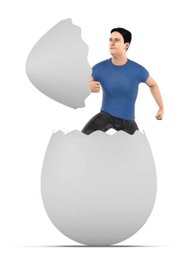 3d Character , Man Out from a Cracked Egg Shell Stock Illustration ...