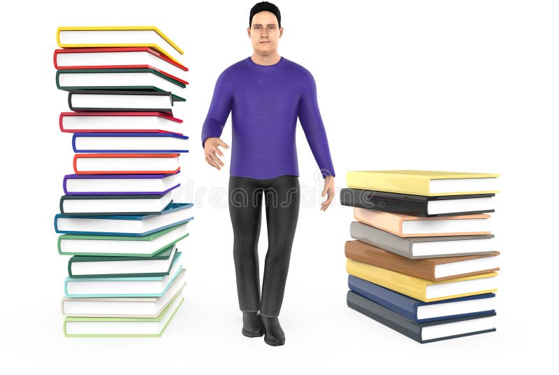 3d Character , Man and a Pile of Books Stock Illustration ...