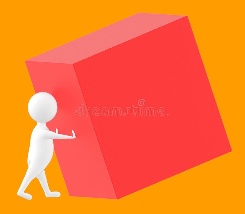 3d Character , Man Pushing a Large Box Stock Illustration ...