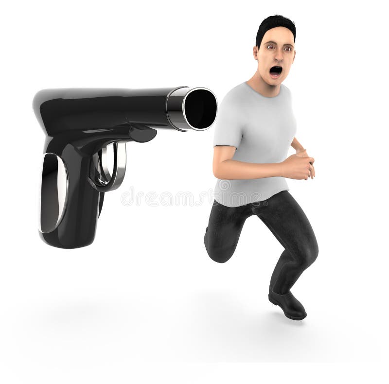 3d Character , Man Runing Away from a Gun Point Stock Illustration ...