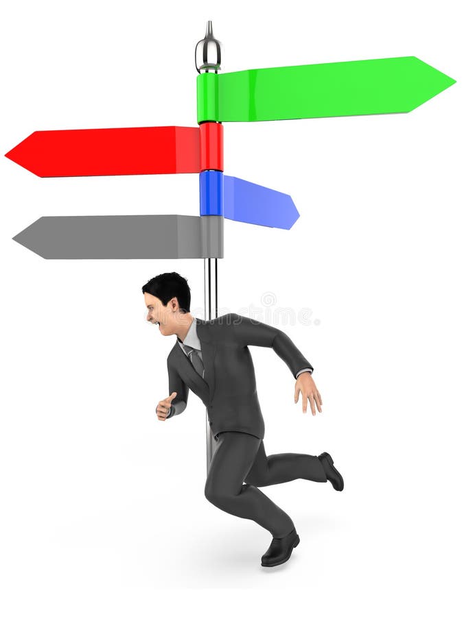 3d Character , Man Running , Arrow Direction Indicating Post , Empty ...