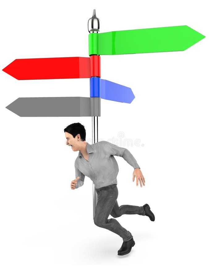 3d Character , Man Running , Arrow Direction Indicating Post , Empty ...