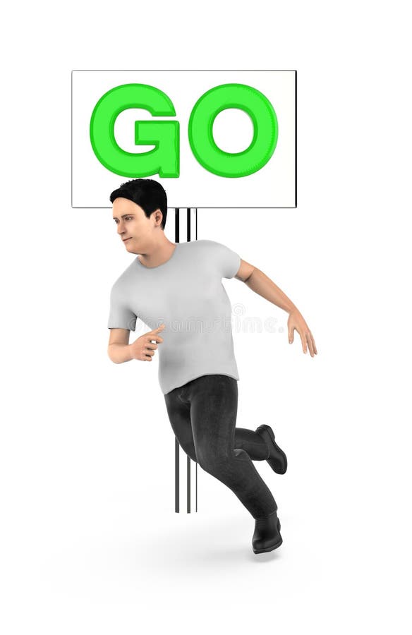 3d Character , Man Running , Go Post Sign Stock Illustration ...