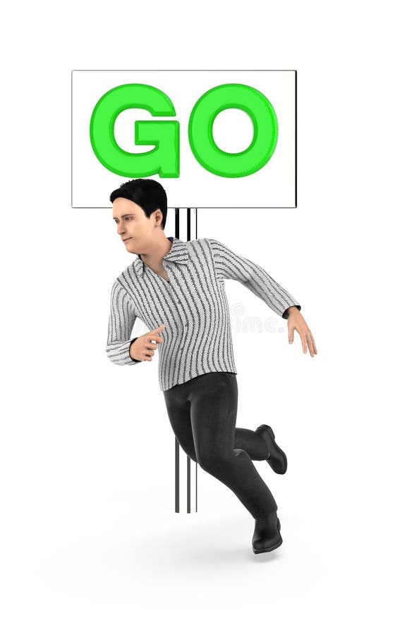 3d Character , Man Running , Go Post Sign Stock Illustration ...