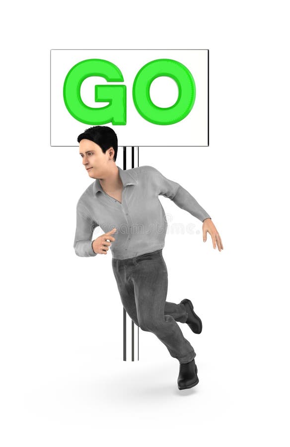 3d Character , Man Running , Go Post Sign Stock Illustration ...