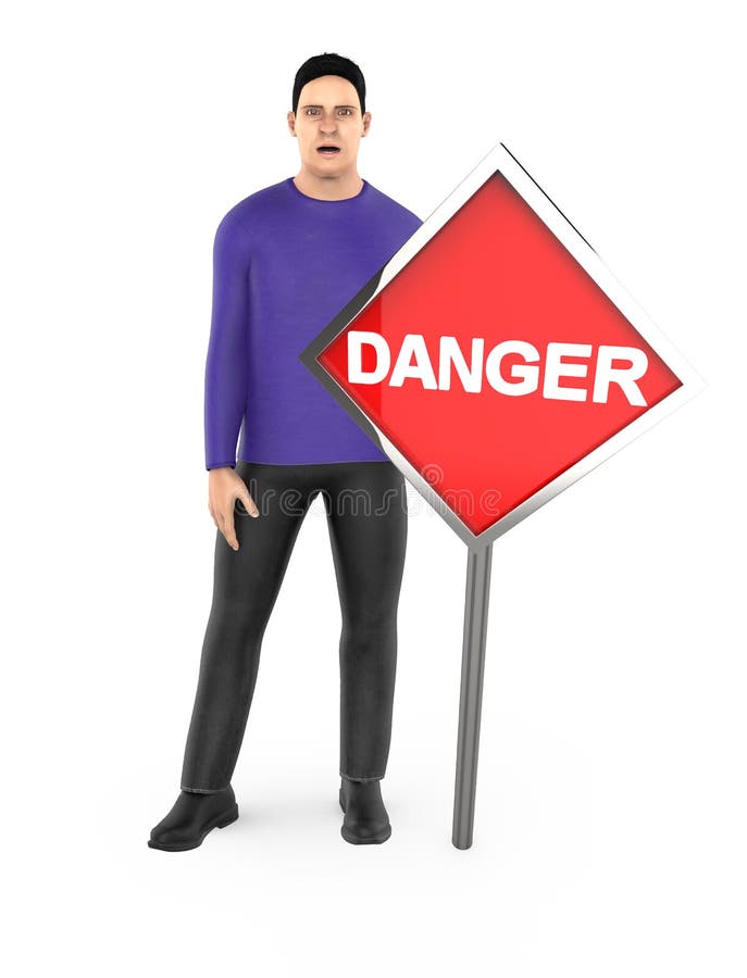 3d Character , Man and a Sign Board with Danger Text in it Stock ...