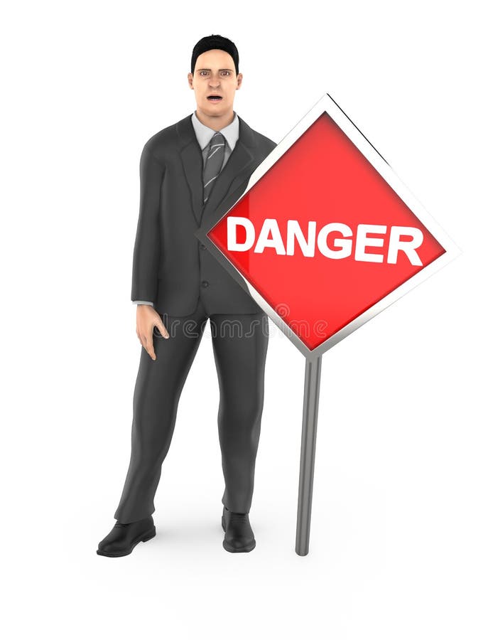 3d Character , Man and a Sign Board with Danger Text in it Stock ...