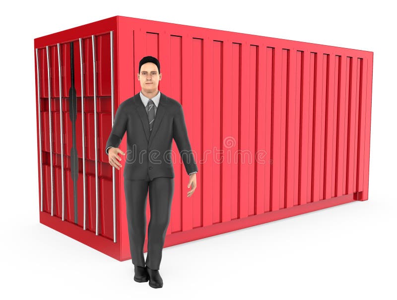 3d Character , Man , Standing Near a Container Stock Illustration ...
