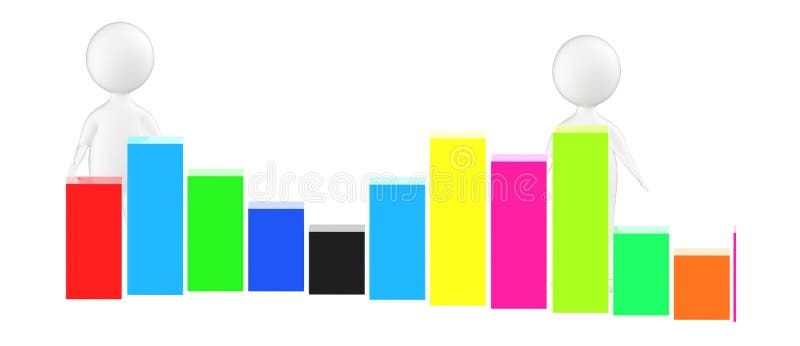 3d Character , Man , Two Characters and a Bar Graph Stock Illustration ...