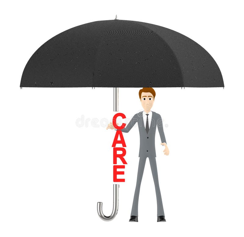 3d Character , Man Umbrella Care Stock Illustration - Illustration of ...