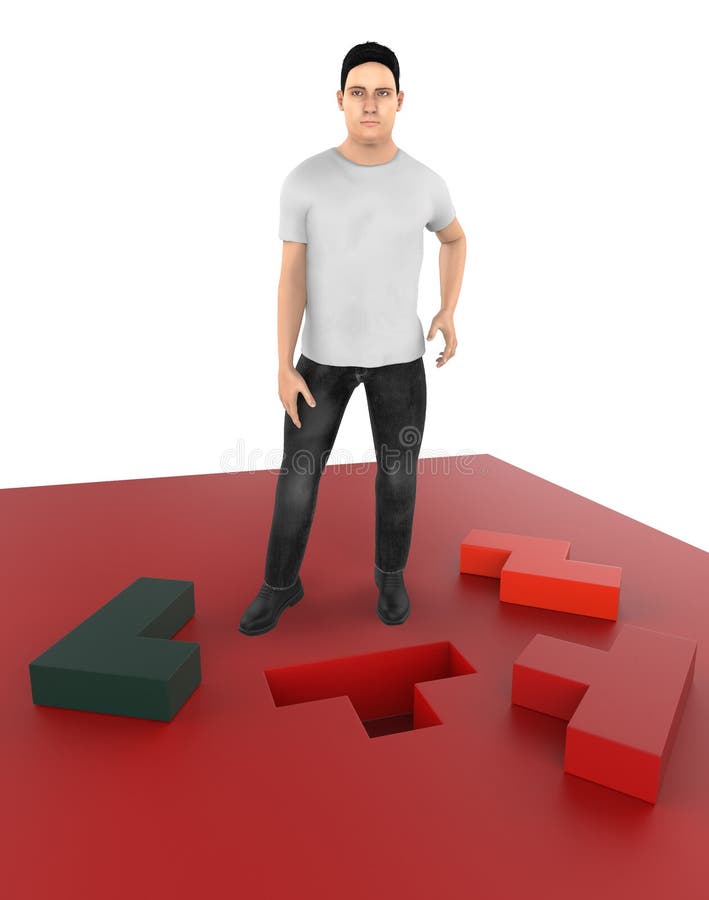 3d Character , Man Uncertain , Choosing Correct Jigsw Shape Stock ...