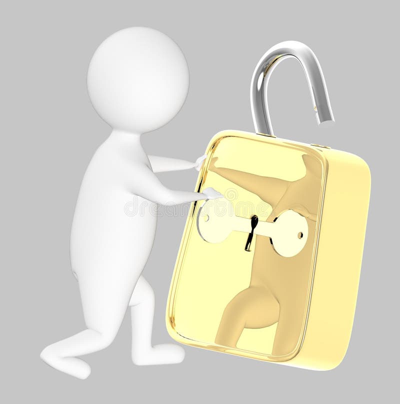 3d Character , Man and Padlock Locked Over Email Sign Stock ...