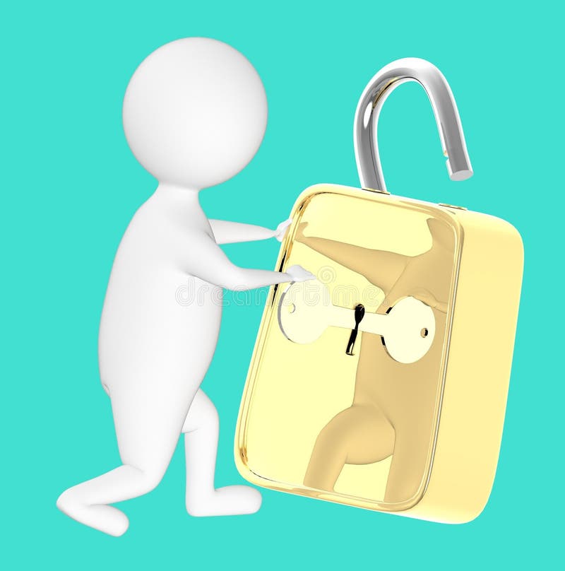 3d Character , Man Unlocked a Lock Stock Illustration - Illustration of ...