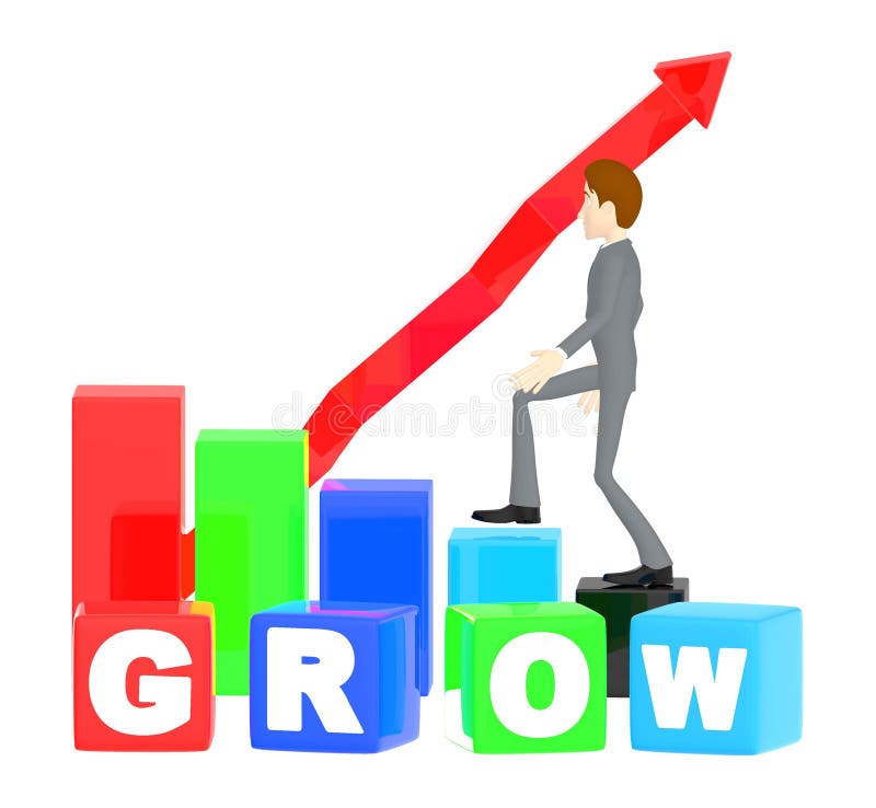 3d Character , Man Walking Over a Bar Graph Stock Illustration ...