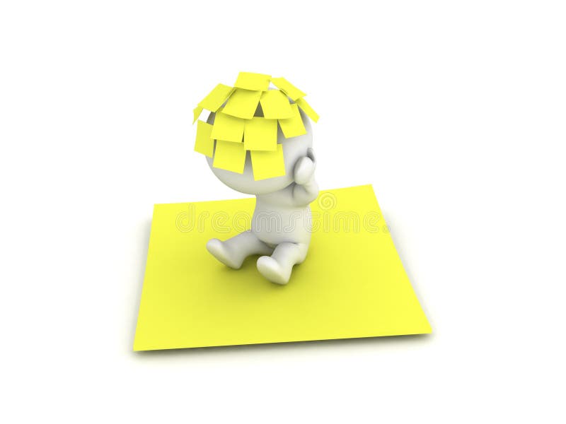 3D Man with Many Sticky Notes on His Head Stock Illustration ...