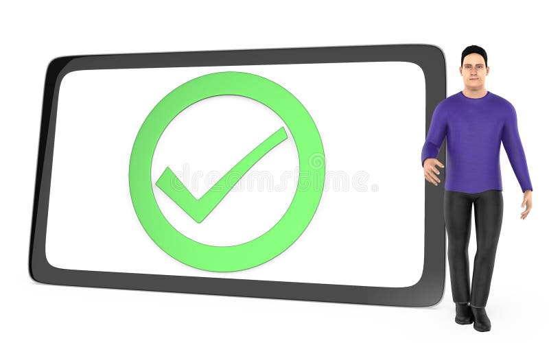 3d Character , Men and Tick Mark Sign Bounded by a Circle Inside a ...