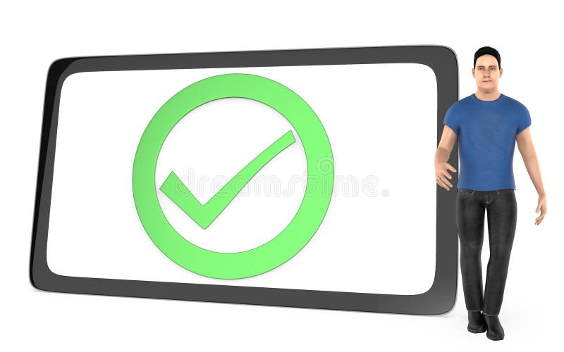 3d Character , Men and Tick Mark Sign Bounded by a Circle Inside a ...