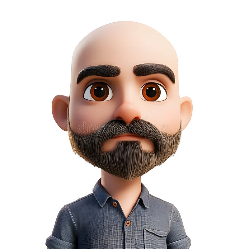 A 3D Character Model of a Bald Man with a Full Beard is Displayed in a ...