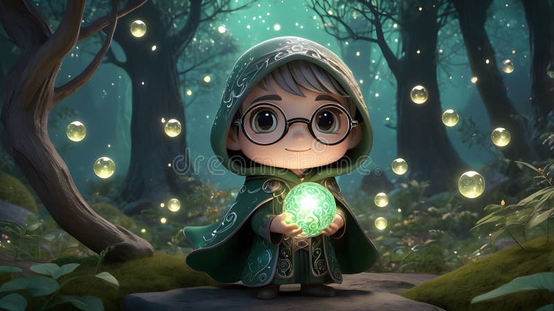 3D Character: Mystical Chibi in Ancient Forest with Moonlit Magic Stock ...