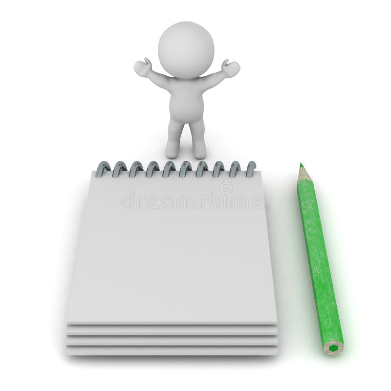 3D Man with Notepad and Pencil Stock Illustration - Illustration of ...