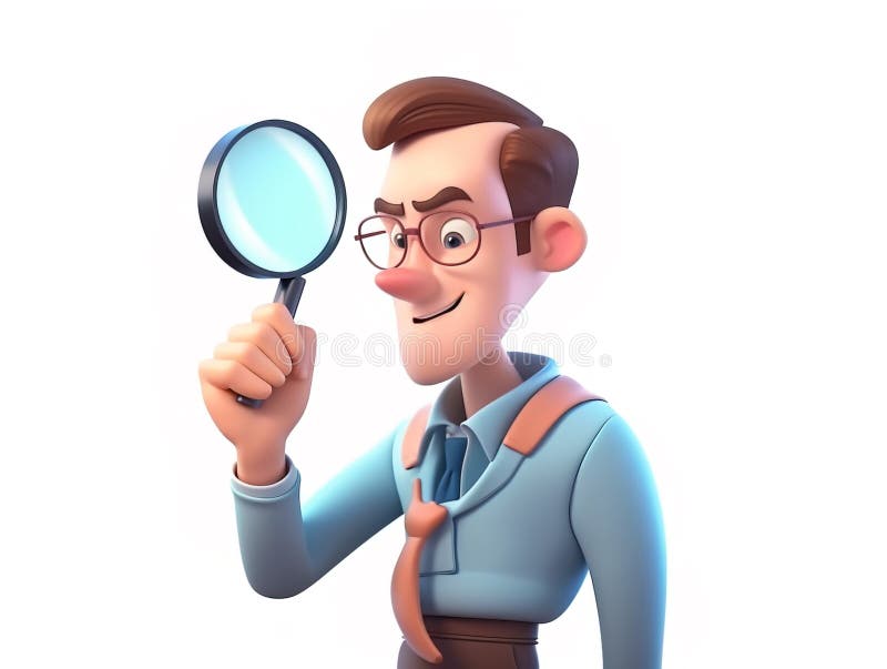 3d Character People with a Magnifying Glass Stock Illustration ...