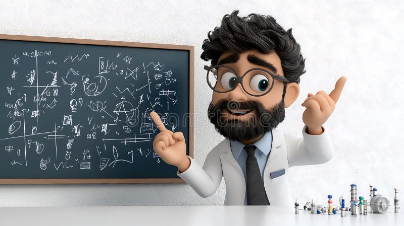 3D Character Physicist Explaining Concepts Stock Illustration ...