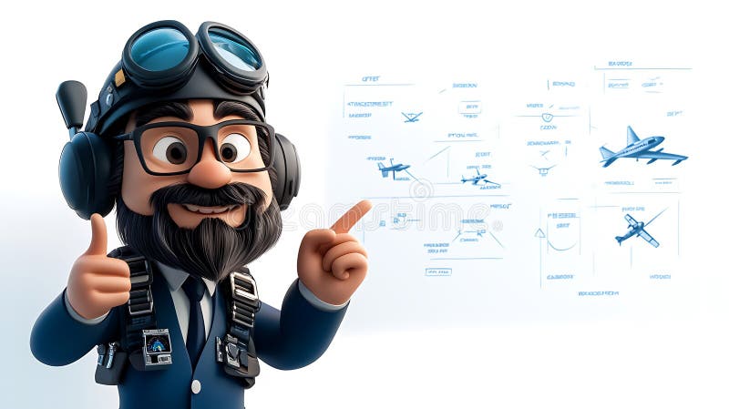 3D Character Pilot Instructor Explaining Concepts Stock Illustration ...