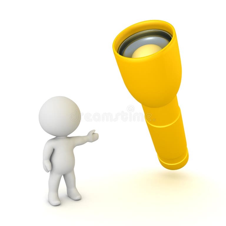 3D Character Pointing To Flashlight Stock Illustration - Illustration ...