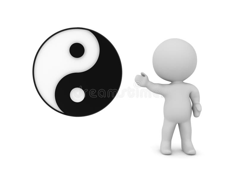 3D Character Presenting Yin Yang Symbol Stock Illustration ...