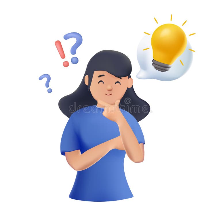 3D Character Problem Solving Concept, Woman Thinking with Question Mark ...