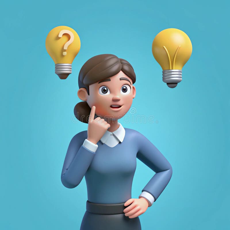 3D Character Problem Solving Concept, Woman Thinking, with Question ...
