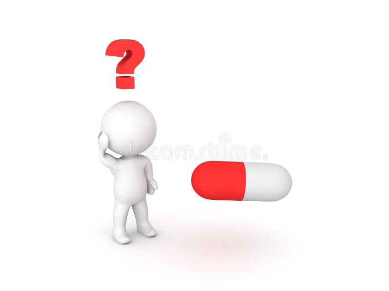 3D Character with Question Mark Above is Looking at Capsule Stock ...