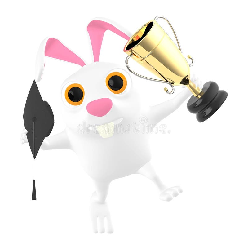 3d Character , Rabbit Graduation Cap and Holding a Trophy Stock ...