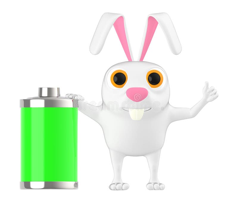 3d Character , Rabbit and a Green Battery Stock Illustration ...