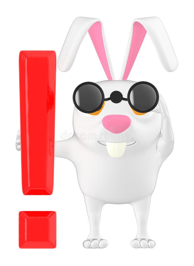 3d Character , Rabbit Looking through a Binocular , Exclamation Mark ...