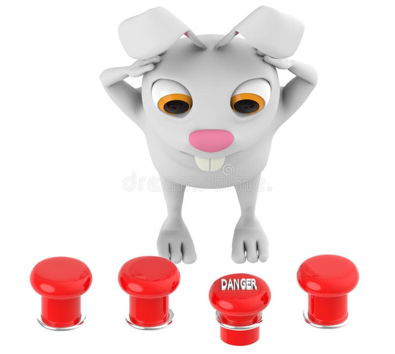 3d Character , Rabbit Looking at Danger Button Placed Over Ground Stock ...