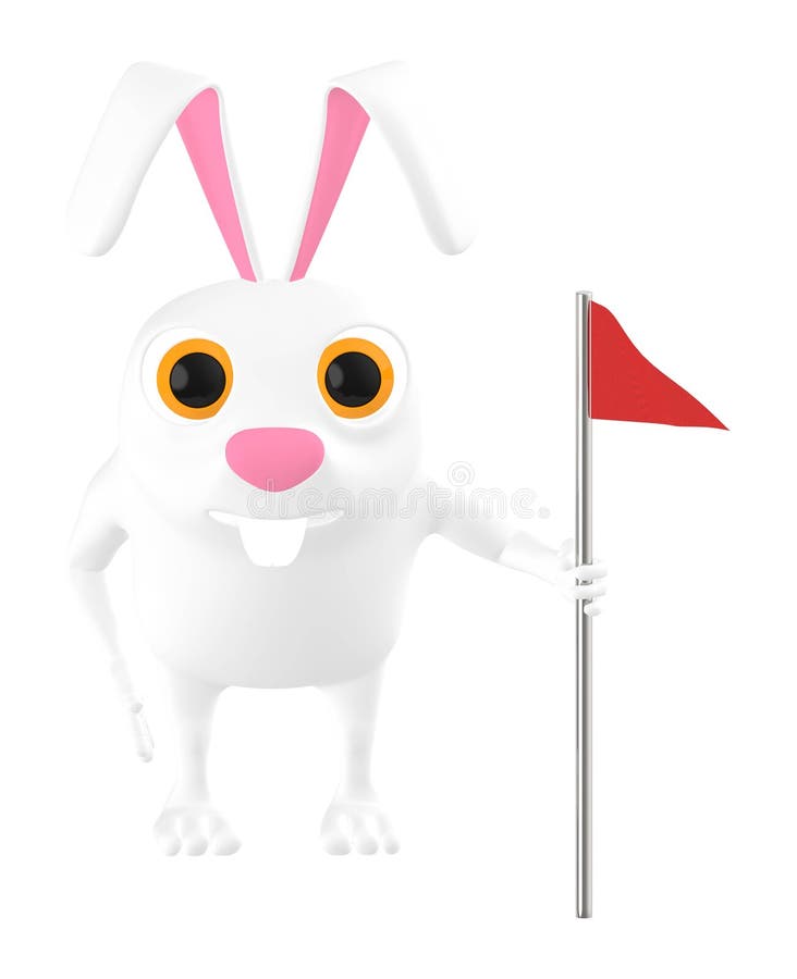 3d Character , Rabbit and Red Flag Stock Illustration - Illustration of ...