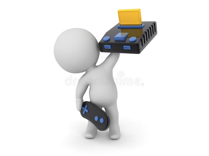 3D Character Raising Vintage Game Console Stock Illustration ...
