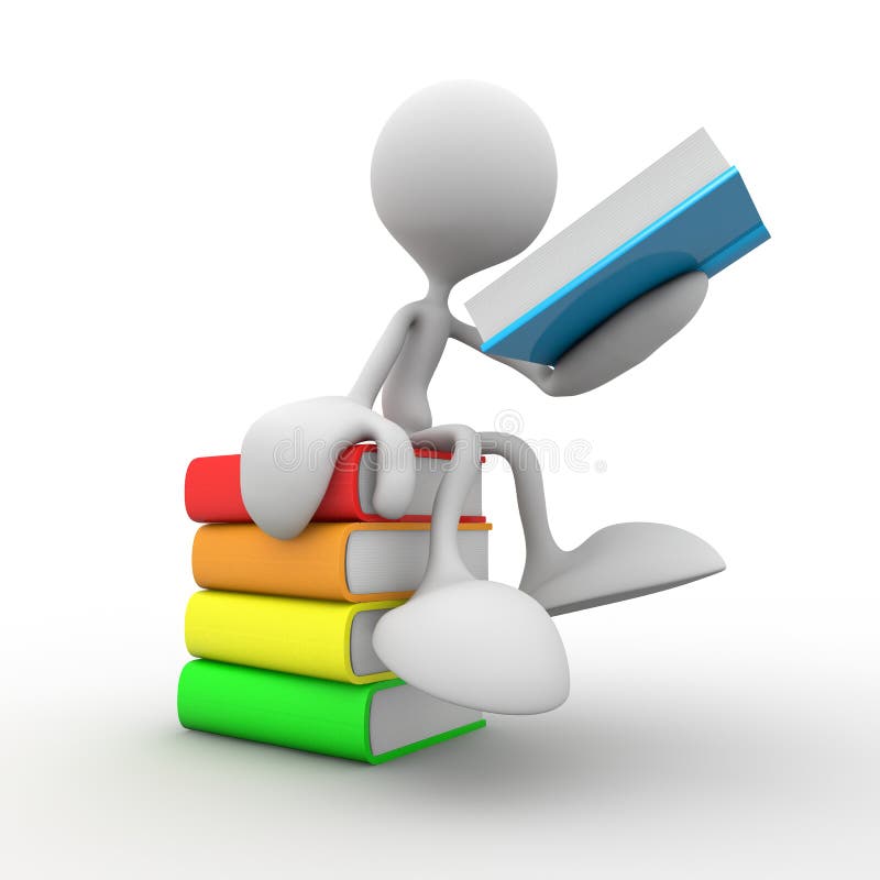 3D character reading book stock illustration. Illustration of document ...