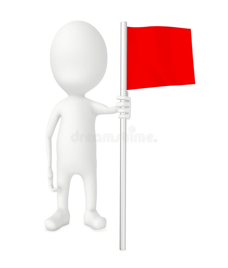 3d Man Holding a Red Flag in Hands Concept Stock Illustration ...